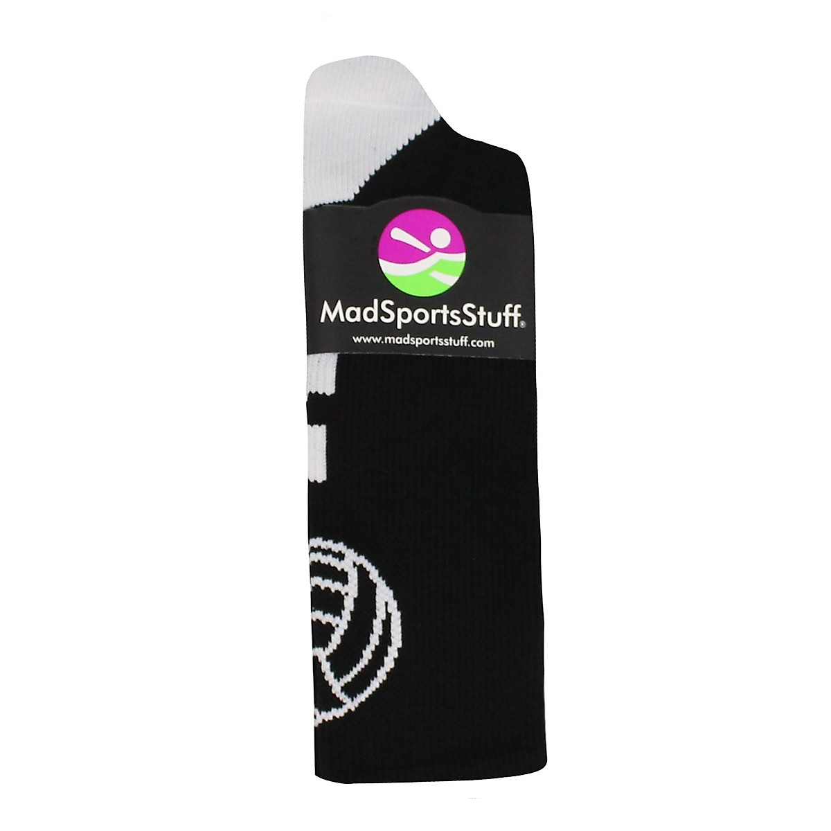 MadSportsStuff Volleyball Logo Crew Socks (Black/White, Medium)