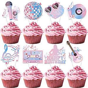 24 Pcs Popular Happy Birthday Era's Party Decorations Cupcake Toppers, Super Star Birthday Party Cake Decorations for Fans Celebration Party, Guitar Themed Party Supplies for Girls Night