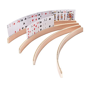 GSE Set of 4 Playing Cards Holders, Wooden Playing Card Racks for Kids, Adults and Seniors, Curved Playing Card Trays for Bridge, Hand & Foot, Rummy, UNO Card Games Playing (17.5-inch)