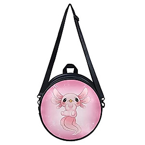 Upetstory Cute Axolotl Purse Small Crossbody Shoulder Bag Round Circle Bags Mini Backpack Purses Clutch Handbag for Women Teen Girls Travel Holiday Picnic Hiking Cycling