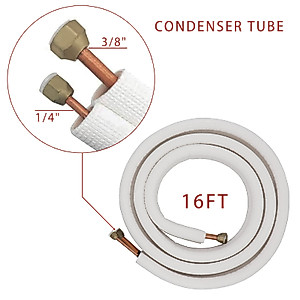 Mini Split Line Set 1/4" & 3/8" Insulated Copper Aluminum Line Set -16FT Copper Aluminum Pipes,Mini Split Air Conditioner