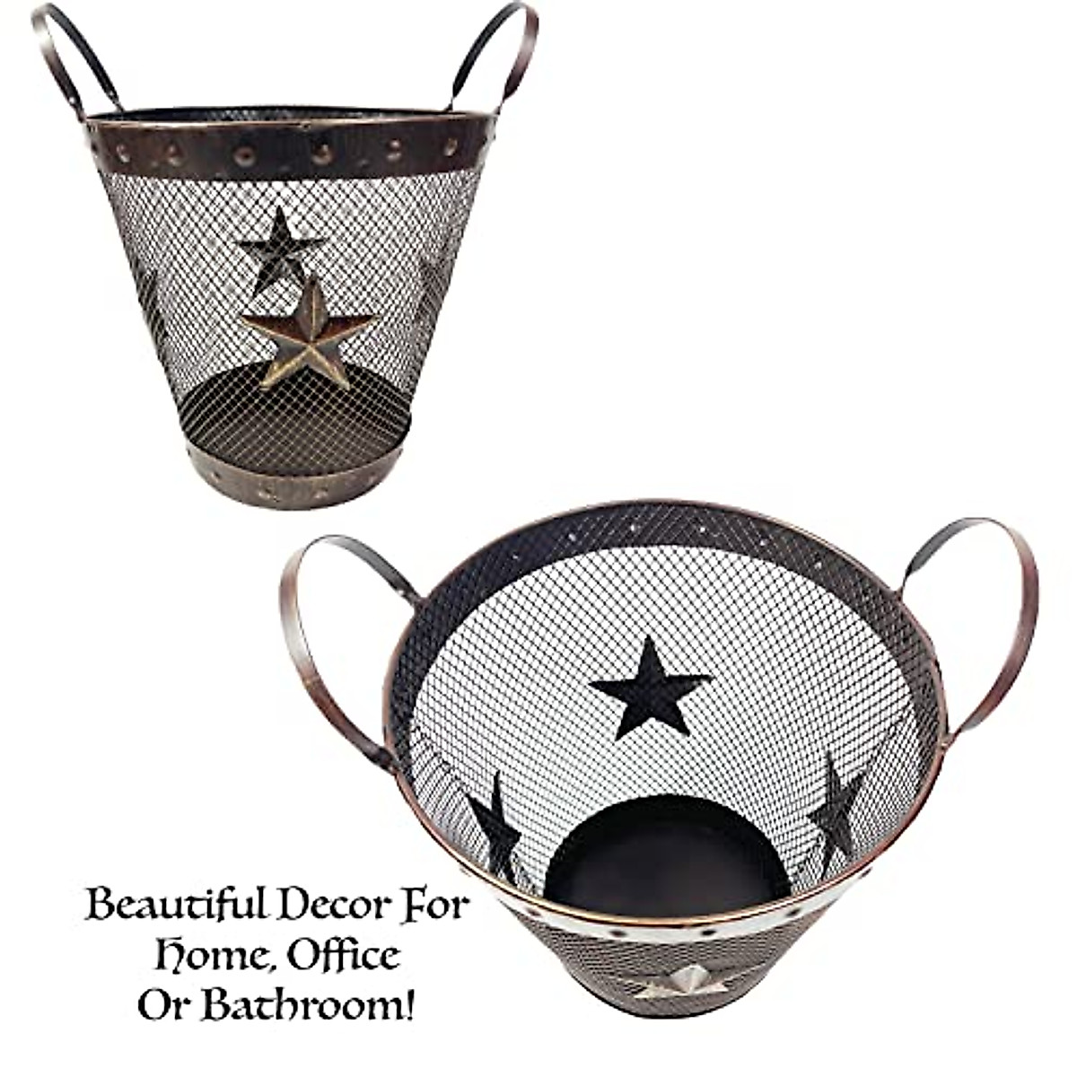 Urbalabs Rustic Lone Star Metal Bathroom Trash Can Office Western Waste Basket Country Wastebasket Office Wire Garbage Can Cowboy Gun Decor Bathroom Decor Cowboy Decor for Bathroom (Large)
