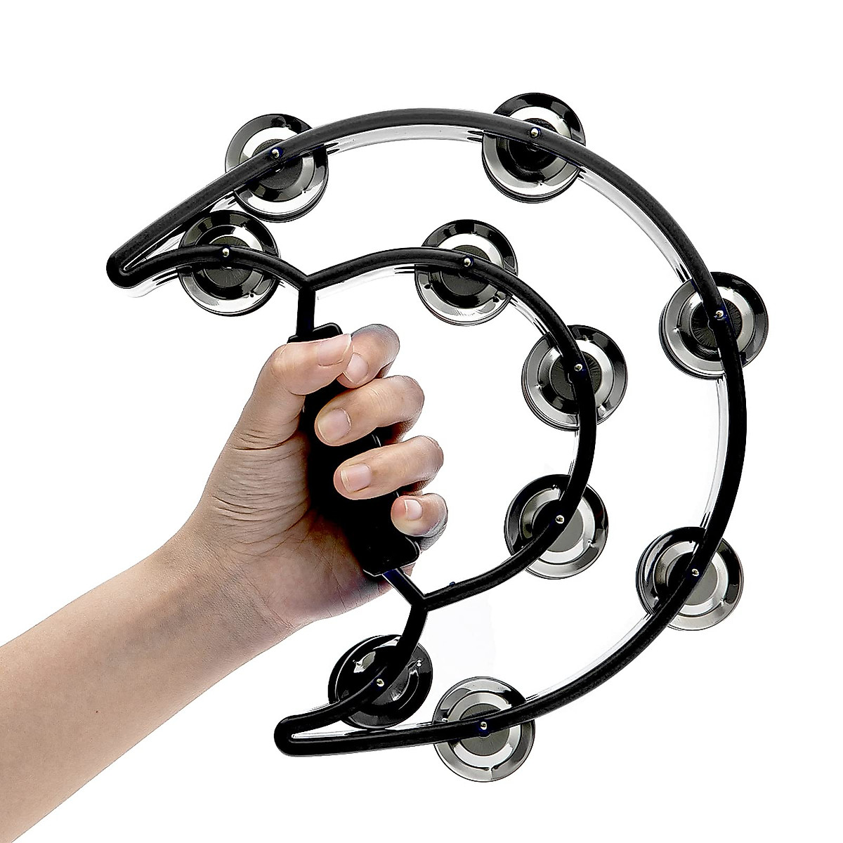 Musfunny Tambourine Double Row Metal Jingles Hand Held Percussion Half-Moon Tambourines Musical Instrument Gifts for Kids, Adults, Party - Black