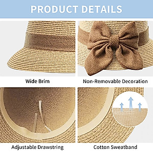 Women Sun Straw Hat Cloche Hat Summer Hat for Women 1920s Vintage Hat Foldable Packable for Beach Vacation