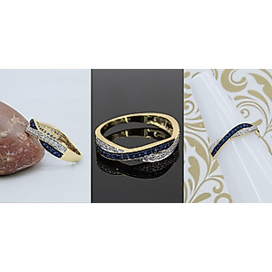 Dazzlingrock Collection Blue Sapphire & White Diamond Swirl Stackable Wedding Band in 14K Yellow Gold Size 9