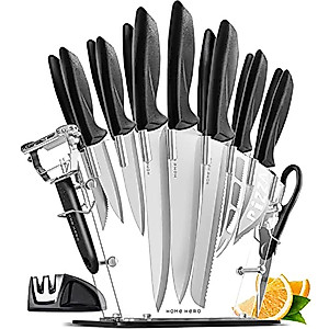 Home Hero Kitchen Knife Set, Steak Knife Set & Kitchen Utility Knives - Ultra-Sharp High Carbon Stainless Steel Knives with Ergonomic Handles (17 Pc Set, Silver)