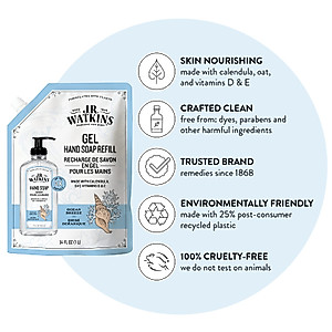 J.R. Watkins Gel Hand Soap Refill, Moisturizing Hand Wash, All Natural, Alcohol-Free, Cruelty-Free, USA Made, Ocean Breeze, 34 Fl Oz, 3 Pack