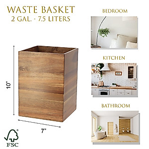 Acacia Square Waste Basket for Bathroom/Bedroom - 2 Gallons (7.5 Liters) - Elegant Design - Perfect for Home & Office - Compact & Durable - Easy to Clean