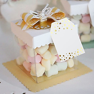 G2PLUS Foil Gold Dots Gift Tags,50Pcs White Paper HangTags with String,Metallic Gold Dots Present Tags Personalized Blank Labels for Wedding,Gift Wrapping,Birthday,Party Favors（3.34"×2.16"