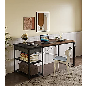 KAVFOCOY Simple Style Computer Desk with Storage Shelves Study Writing Table for Home Office Easy Assembly 55inch Rustic Brown