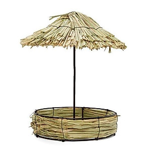 Myxx Tabletop Tiki Hut Party Decoration Lazy Susan Cup Holder with 4 Assorted Glasses