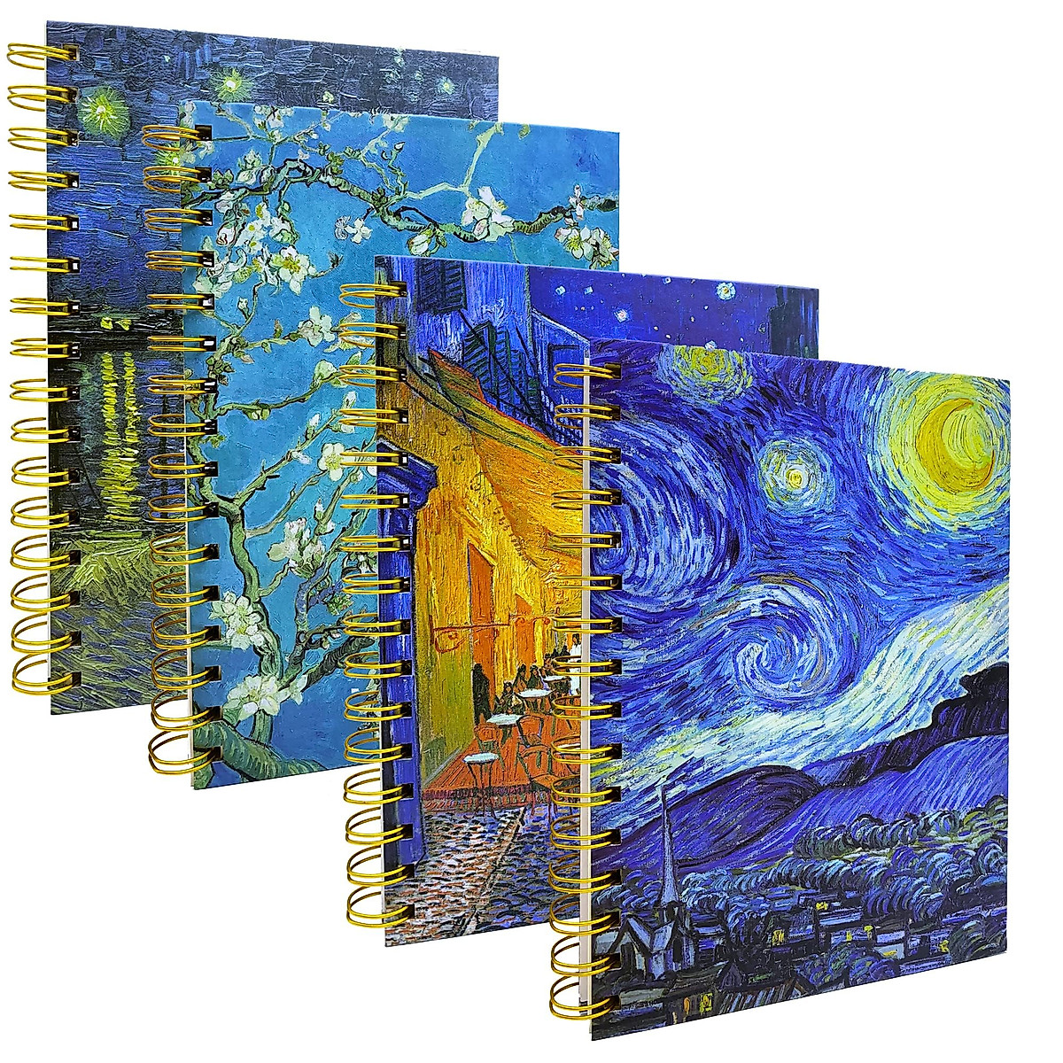 4 Pack A5 Van Gogh Notebooks Thick Superhard Cover Spiral Notebooks Hardcover Spiral Journals Spiral Bound Journal 8.3"x 6.3" College Ruled 4x160 Pages 100GSM Supplies for School Office Gifts
