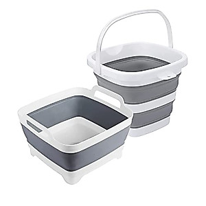 MontNorth Collapsible Basin Bucket,9L Collapsible Dishpan with Drain Plug for Kitchen Sink,5L Portable Foldable Small Plastic Water Supplies for Outdoor Garden Camping Fishing Car Wash(Sets of 2)