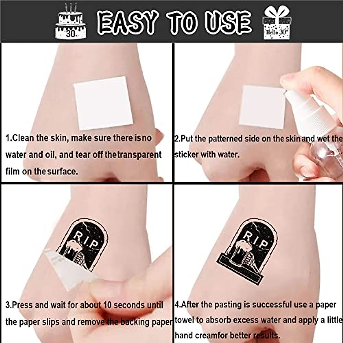 Death to My 20s Party Favors 190PCS+ Temporary Tattoos Rip to My 20s Birthday Party Decorations Supplies, 30th Birthday Black Funeral Party for Women's and Man's Funny Thirtieth Birthday Party