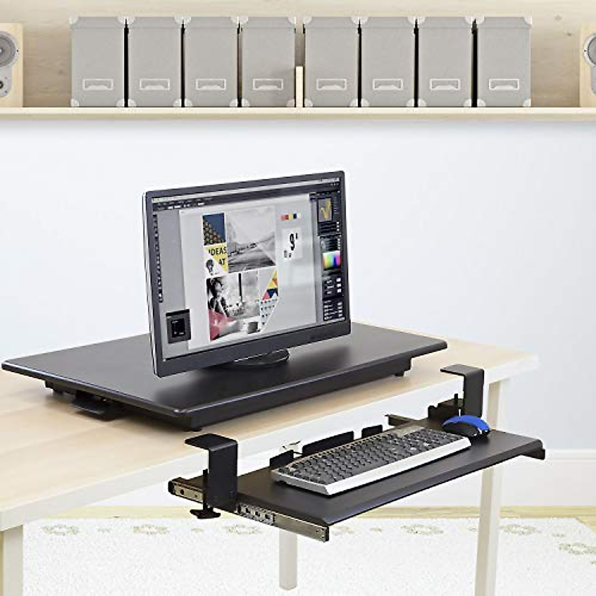Mount-It! Clamp Keyboard Tray - Ergonomic Under Desk Pull Out Keyboard and Mouse Platform with No-Drill Easy Installation - Slides Under Desk Increase Desk Space - 27 Inch Wide