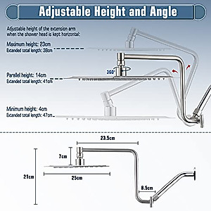 10" Rainfall Shower Head with Handheld Combo High Pressure, Upgrade 12" Extension Arm Height Adjustable, Powerful Stainless Steel Shower Head Brass Shower Holder Extra Long Shower Hose, Brushed Nickel