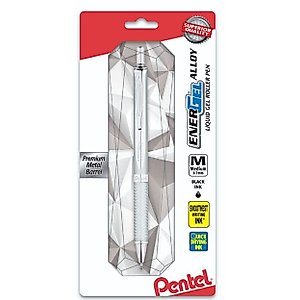 Pentel EnerGel Alloy Retractable Premium Liquid Gel Pen, (0.7mm) Metal Tip, Medium Line, Silver Barrel, Refillable Black Ink