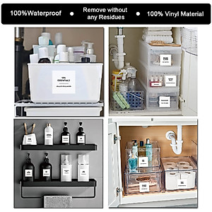 Onyehn 204pcs Waterproof Minimalist Style Bathroom Labels for Organizing Bathroom Storage Bins Containers and Jars to Stick for Glass or Plastic Spray Bottle and Metal