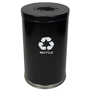 Witt Industries 18RTBK-1H Steel 35-Gallon 1 Opening Recycling Container with 1 Plastic Liner, Legend "Recycle", Round, 18" Diameter x 33" Height, Black