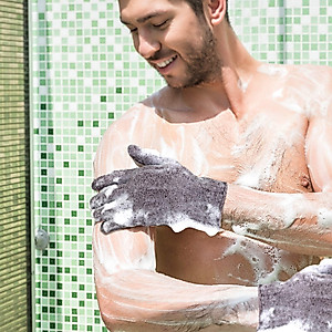 MIG4U Shower Exfoliating Scrub Gloves Medium to Heavy Bathing Gloves Body Wash Dead Skin Removal Deep Cleansing mitts for Women and Men 5 Pairs 5 Colors