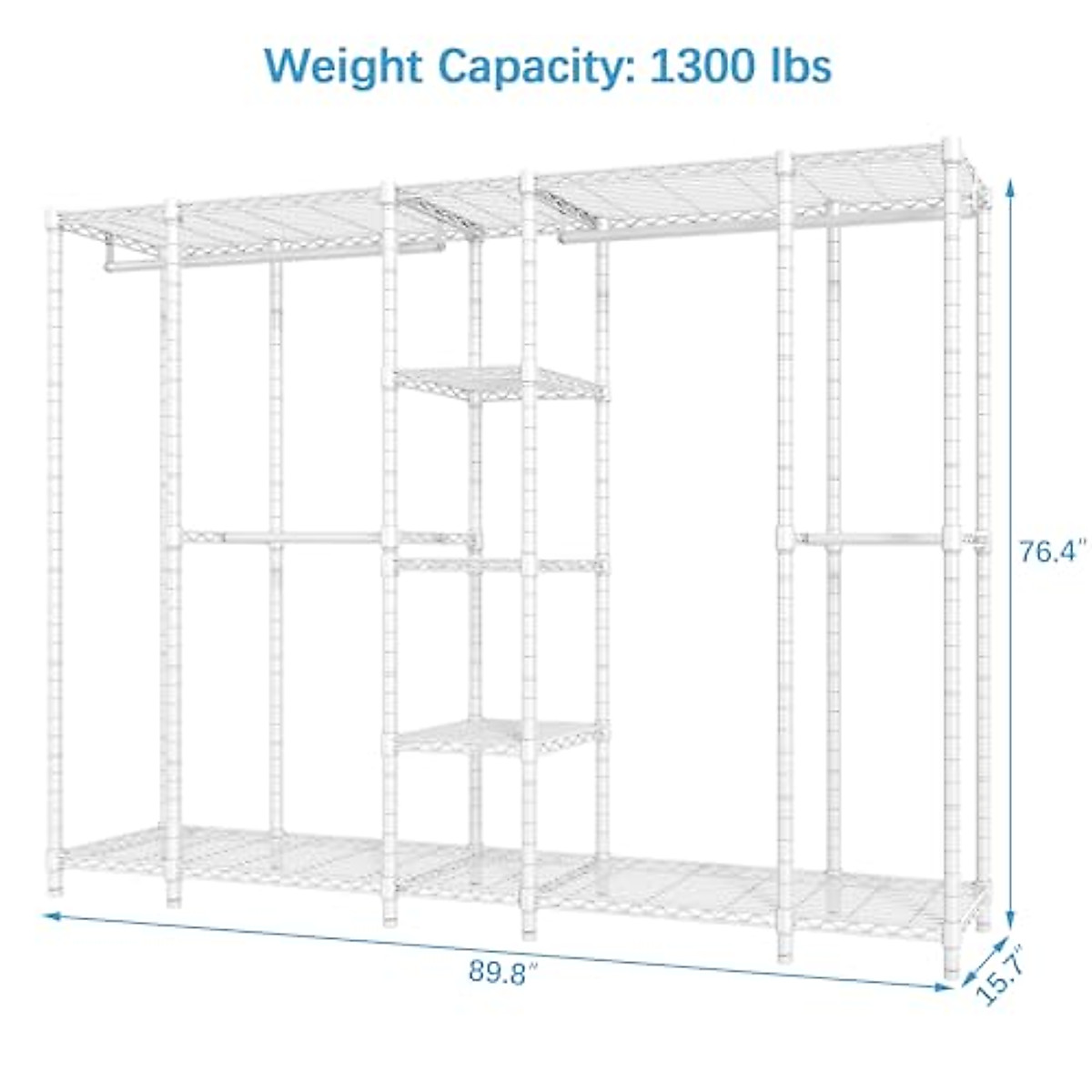 VIPEK Wire Garment Rack Heavy Duty Clothes Rack, Large Portable Wardrobe Rack Freestanding Clothing Rack Clothes Storage Organizer Closet for Bedroom, 89.8" Lx15.7 Wx76.4 H, Max Load 1300lbs, White