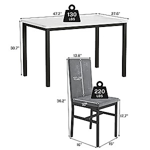 YOFE Dining Table Set for 4, Kitchen Table with 4 Chairs,Faux Marble Tabletop & 4 Leather Upholstered Chairs for Dining Room,Kitchen, Dinette, Breakfast Nook (Gray+White)