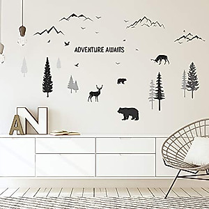 Tenare 3 Sheets Nursery Wall Decals Dreamy Forest with Pine Tree Animal Deer and Mountain Decals Inspirational Quote Wall Stickers DIY Wall Decals for Kids' Room Living Room Bedroom (Simple Style)