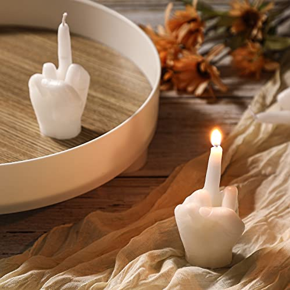 4 Pcs Middle Finger Candle Funky Hand Candles Cool Candles Trendy Aesthetic Candle Cute Hand Gesture Candles for House Office Room Bedroom Bathroom Home Decor Supplies (White)