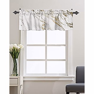 Window Valance for Kitchen,White Marble Gold Cracked Line Rod Pocket Curtain Valances Short Curtains Drapes Panel,Modern Art Abstract Pattern Window Treatment Topper for Bathroom Bedroom 54x18in