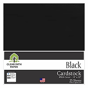 Black Cardstock - 12 x 12 inch - 65Lb Cover - 25 Sheets - Clear Path Paper