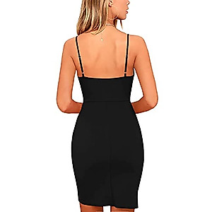 SHANZHEN Summer Sexy Slim Fitted Mini Dress for Women Adjustable Shoulder Strap Sleeveless V Neck Club Party Dresses Black