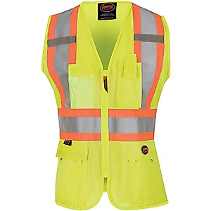 Pioneer Safety Vest for Women with Pockets - Hi-Vis Reflective Tape - for Construction - Yellow/Green