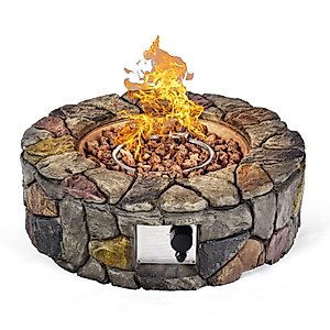 DORTALA Stone Propane Fire Pit, 28 Inch Propane Fire Pit Round w/Lava Rocks, PVC Cover, ETL Certified, Outdoor Gas Fire Pits for Outside Patio Garden Backyard, 40,000 BTU (Gray)