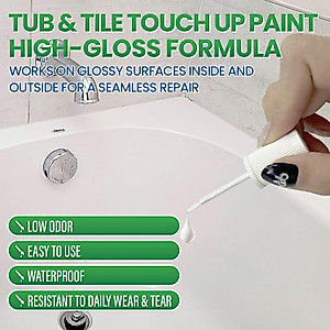 Specialty Tub and Tile Paint, High-Gloss White Tub Paint for Bathtub, Scratches & Chips on Tubs, Tiles, Porcelain, Acrylic, Enamel, Cast Iron, Sinks and Toilets, Quick Dry & Waterproof Porcelain Paint