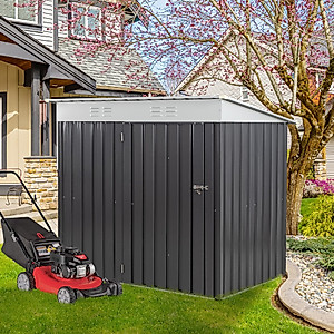 Vongrasig 6 x 4 x 6 FT Outdoor Storage Shed Clearance with Lockable Door Metal Garden Shed Steel Anti-Corrosion Storage House Waterproof Tool Shed for Backyard Patio, Lawn and Garden (Dark Gray)