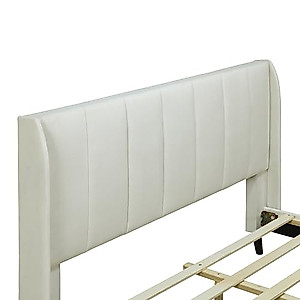 WOXYX Queen Size Velvet Upholstered Platform Bed Frame with Headboard and Strong Wooden Slats,Beige