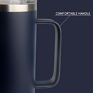 SILICANICE 14 oz Stainless Steel Vacuum Insulated Tumbler with handle & MacSlider Lid, Dishwasher Safe & Spill Proof Coffee Cup, Travel Mug for Hot/Cold Drinks, Durable Design - Navy