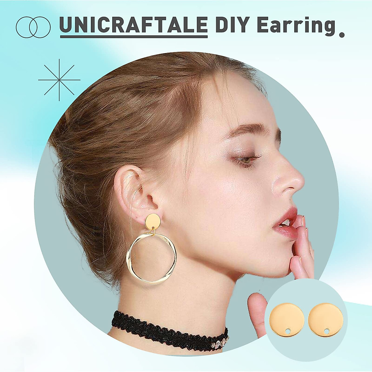 UNICRAFTALE 4 Mixed Colors Stud Earrings 40pcs(20Pairs) Stainless Steel Stud Earring with Ear Nuts 0.8mm Pin Flat Round Earring Post with Loop Earring Studs Components for Jewelry Making
