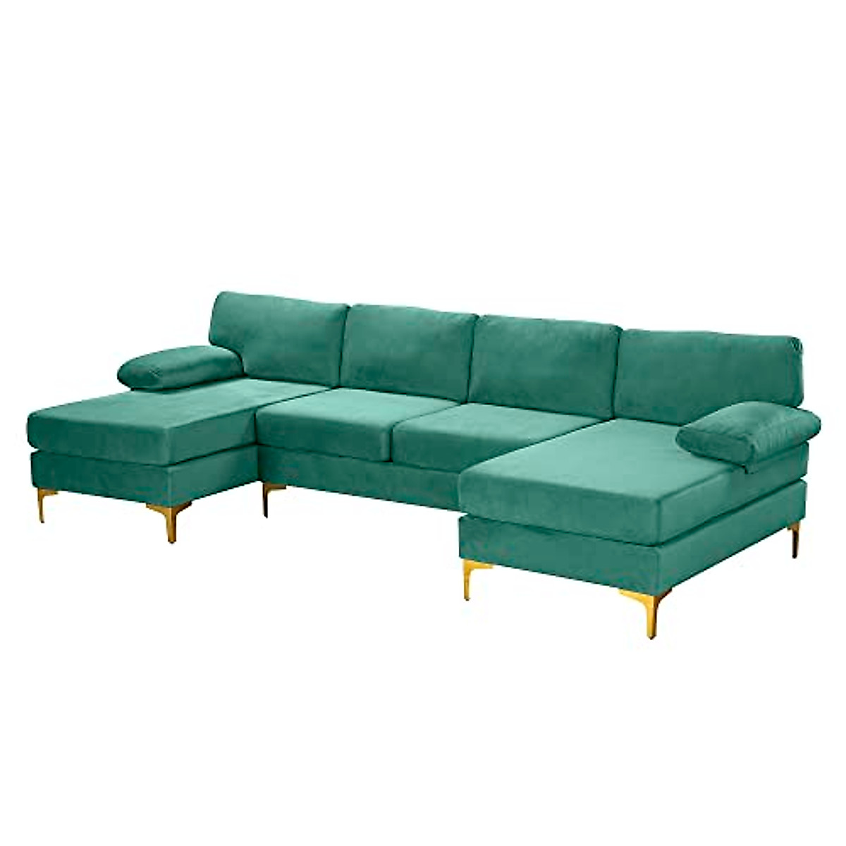 Modern Large Velvet Fabric U-Shape Sectional Sofa, Double Extra Wide Chaise Lounge Couch with Gold Legs