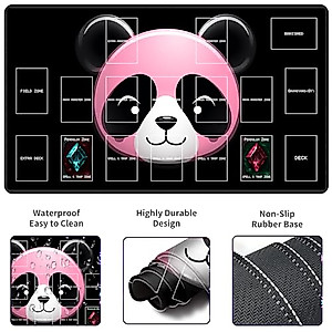 Playmat for OCG, Game Play Mat for TCG CCG 24 x 14 inch with Non-Slip Rubber Base and Stitched for Board Games and Table Magic, Pink Panda