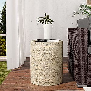 SUNBURY Concrete Side Table Set of 2, Outdoor Side Table for Patio, 14" Outdoor Accent Table Patio Round Side Table End Table, Ceramic Side Table Garden Stool Log Table