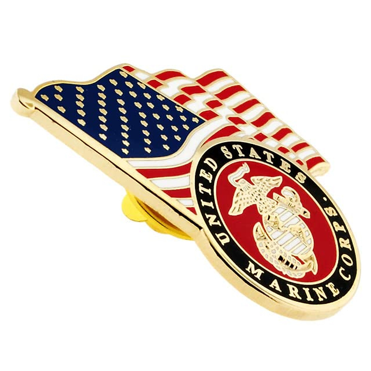 PinMart Officially Licensed U.S.M.C. Veteran 4-Piece Lapel Pin – Military Insignia United States Marine Corps Logo Pins – Gold Plated Enamel Brooch with Secure Clutch Back