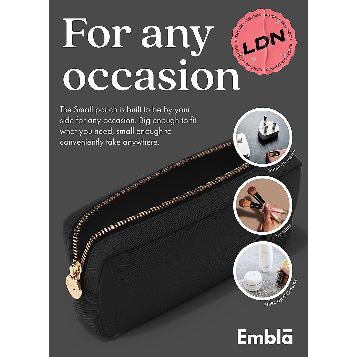 Embla Makeup Bag Travel Cosmetic Bag, Toiletry Bag, Cute Makeup Organizer, Nylon Zipper Pouch Purse Storage Bag Cosmetics Organizer, Cute Womens Make Up Bag Tote, Mini Small Large Makeup Bags, Black