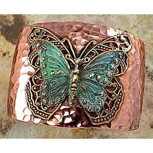 Elaine Coyne Collectible Artwear Forged Copper and Patina Brass Neo-Victorian Butterfly with Filigree Cuff Bracelet