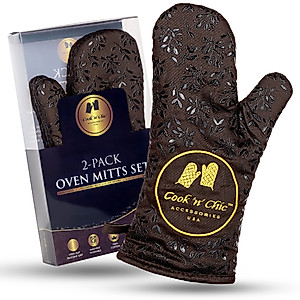 Premium Oven Mitts and Pot Holders - 500°F Heat Resistant - Non Slip Textured Grip - Flexible Soft Terry Cloth Cotton Lining