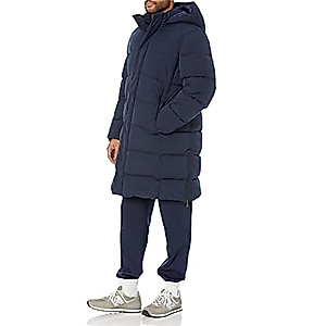 Amazon Essentials Men's Recycled Polyester Hooded Long Puffer, Navy, X-Large