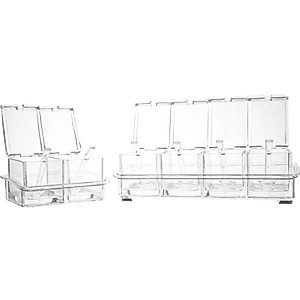 Six Compartment Condiment & Spice Box Serving Set with Spoons - 2 & 4 Section Seasoning Storage Container Rack Combo Set with Removable Cruet Jars (5.75 oz capacity each) | by ImpiriLux