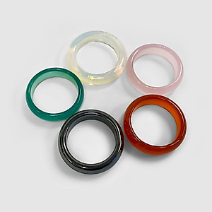 Gem Avenue Green and Pink Agate Hematite Carnalian Opalite Unisex Band Assorted Ring Size 6.5 Set of 5