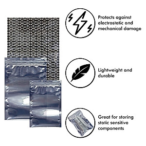 Open Top & Resealable Antistatic Bags ESD Shielding Bag with Anti-Static Labels for Hard Drive SSD HDD Motherboard Video Card RAM Electronic Devices (Pack of 40) (Assorted Sizes)