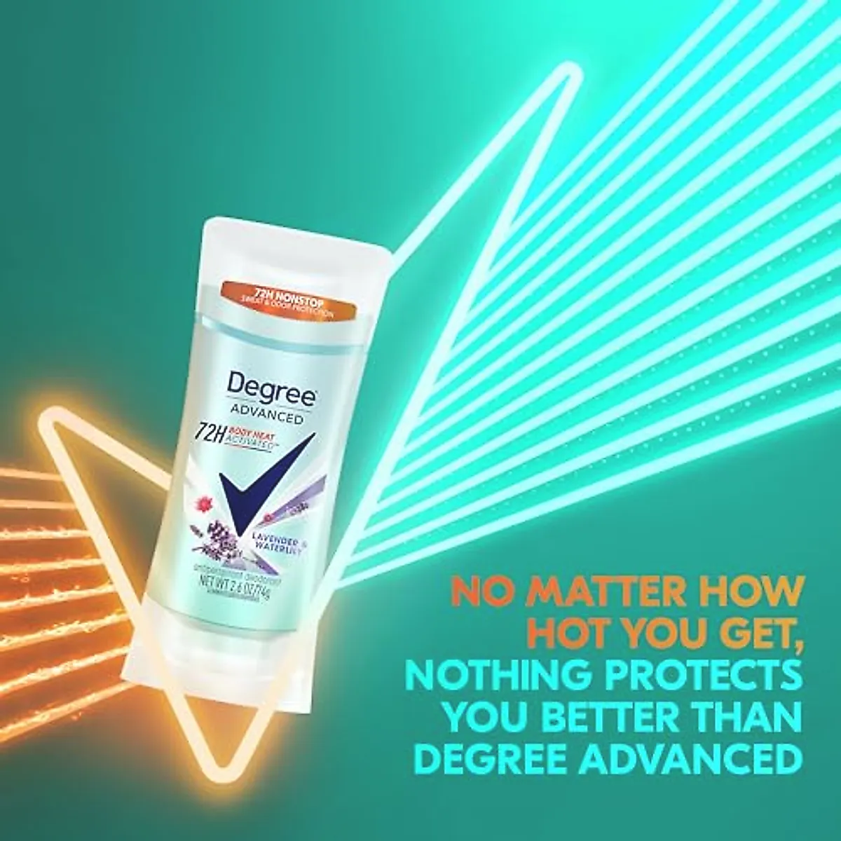 Degree Advanced Protection Antiperspirant Deodorant Lavender & Waterlily for 72-Hour Sweat & Odor Control for Women, with Body Heat Activated Technology, 2.6 oz